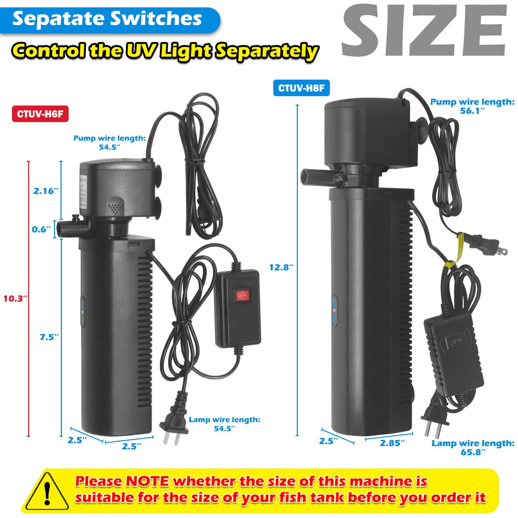 (With UV sterilization) TARARIUM H6F Aquarium Filter UV for 20-75 Gall